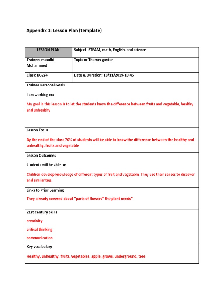 Lesson Plan Healthy and Unhealthy | PDF | Lesson Plan | Education Theory