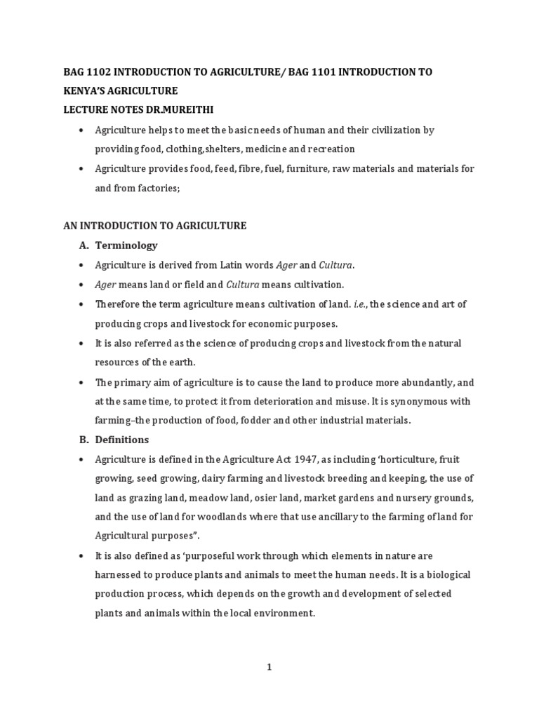 Introduction To Agriculture Lecture Notes New | PDF | Soil | Photosynthesis