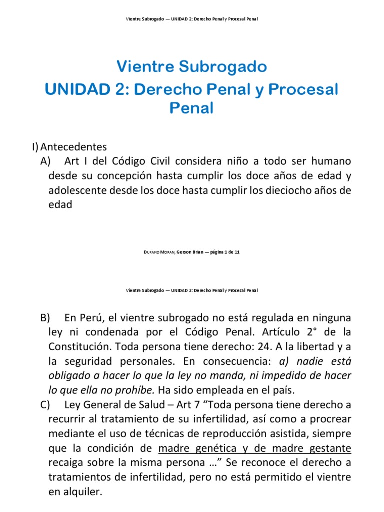 Durand Moran, Gerson Brian - Derecho Penal y Procesal Penal - Vientre ...