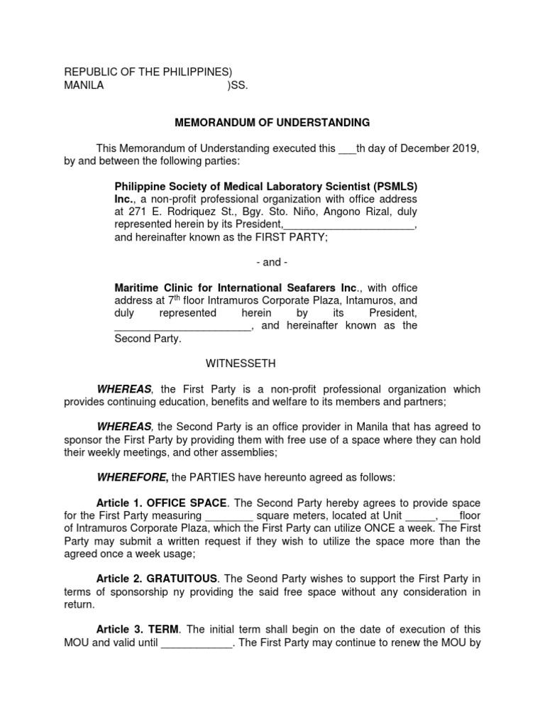 MOU Draft | Private Law | Government Information