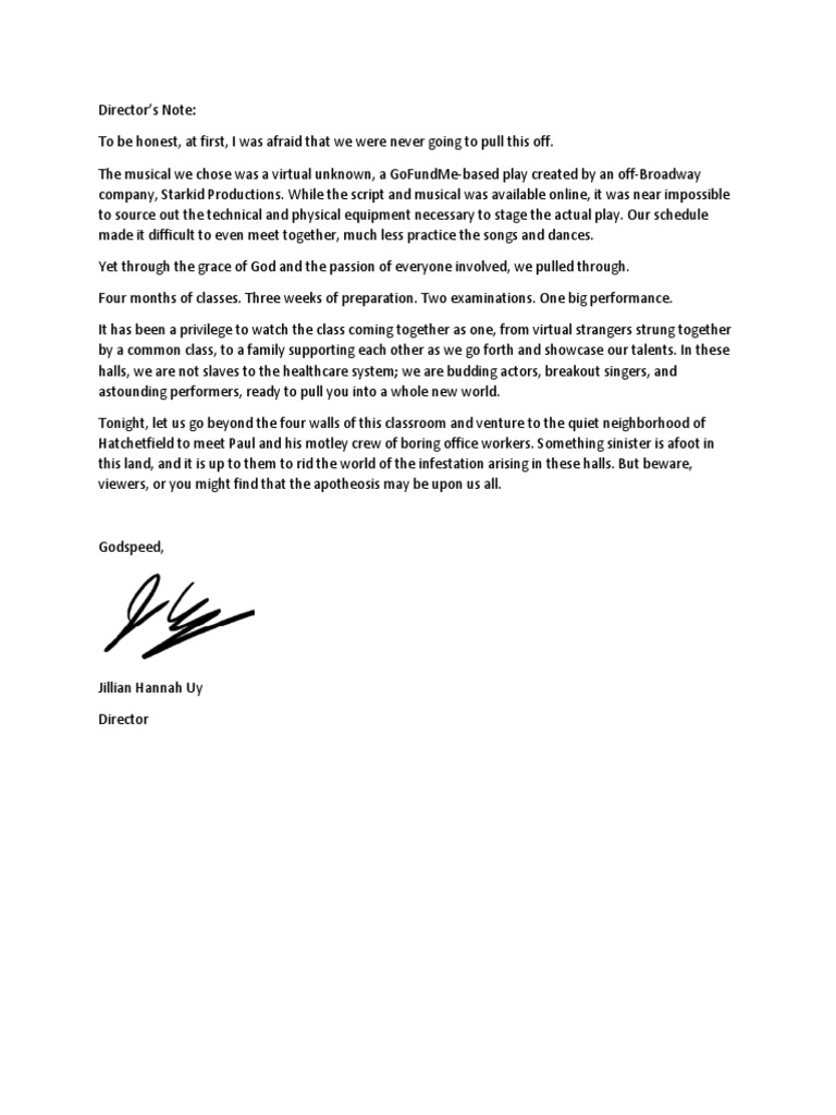 Directors Note TGWDLM | PDF