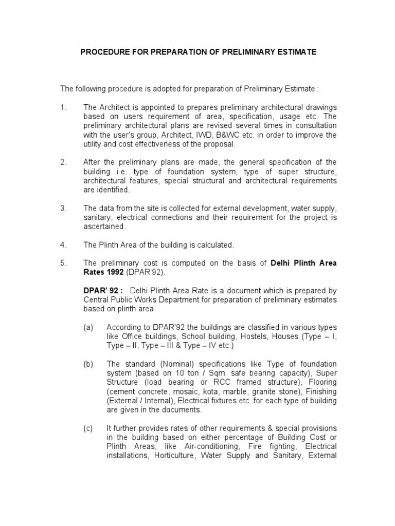 Preliminary Estimate Preparation Guide | PDF | Specification (Technical ...