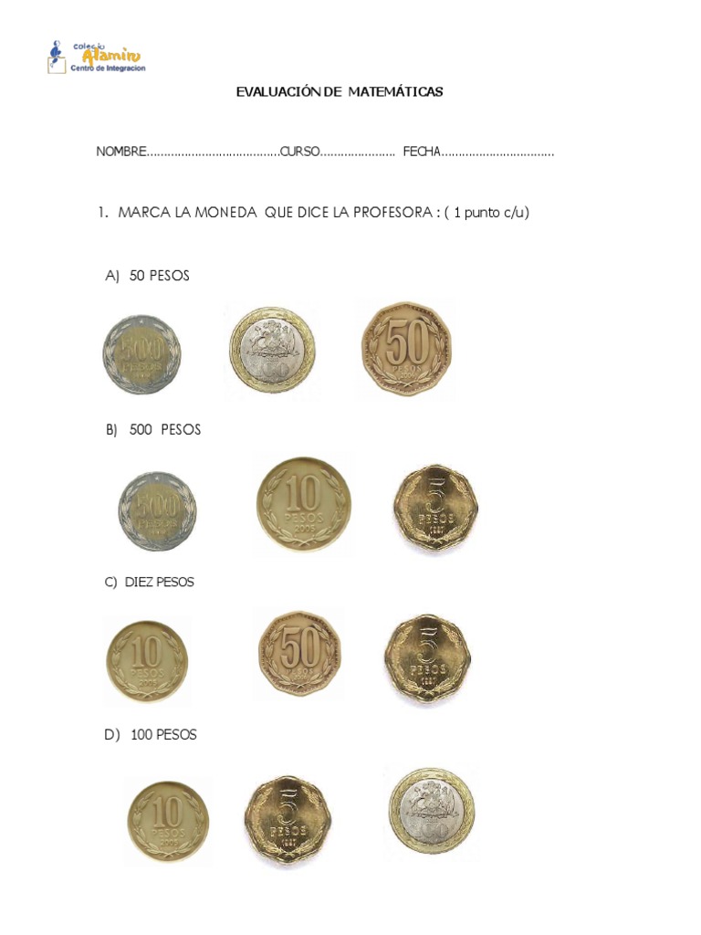 Evaluación de Monedas para Primaria | PDF | Métodos y materiales de ...