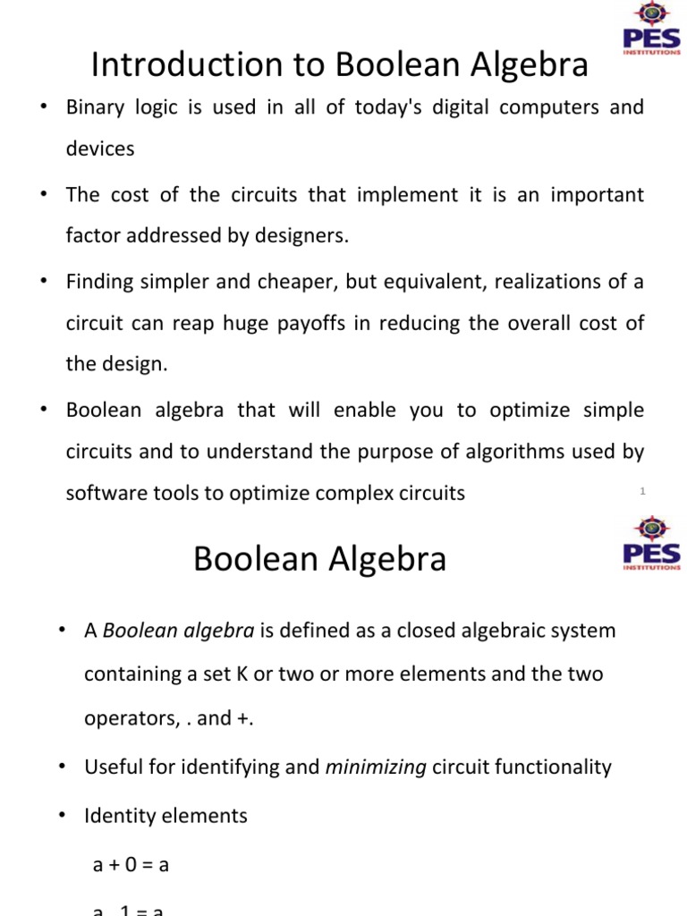 2.4 Basic Theorems and Properties of Boolean Algebra | PDF | Boolean ...