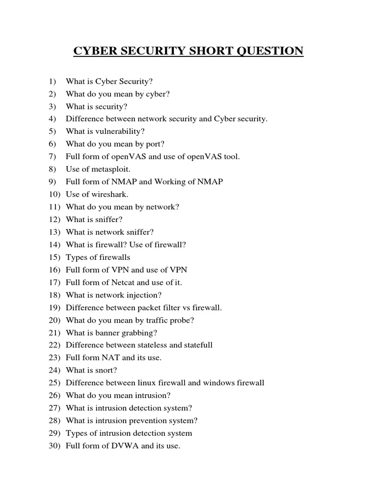 Cyber Security Short Question | PDF | Firewall (Computing) | Denial Of ...