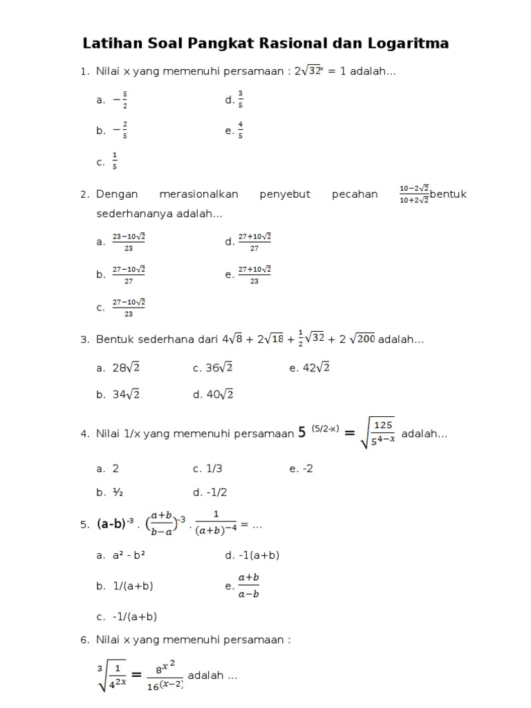 Latihan Soal Pangkat Rasional Dan Logaritma | PDF
