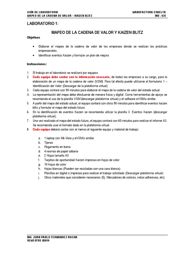 Laboratorio 1 - VSM y Kaizen Blitz | PDF