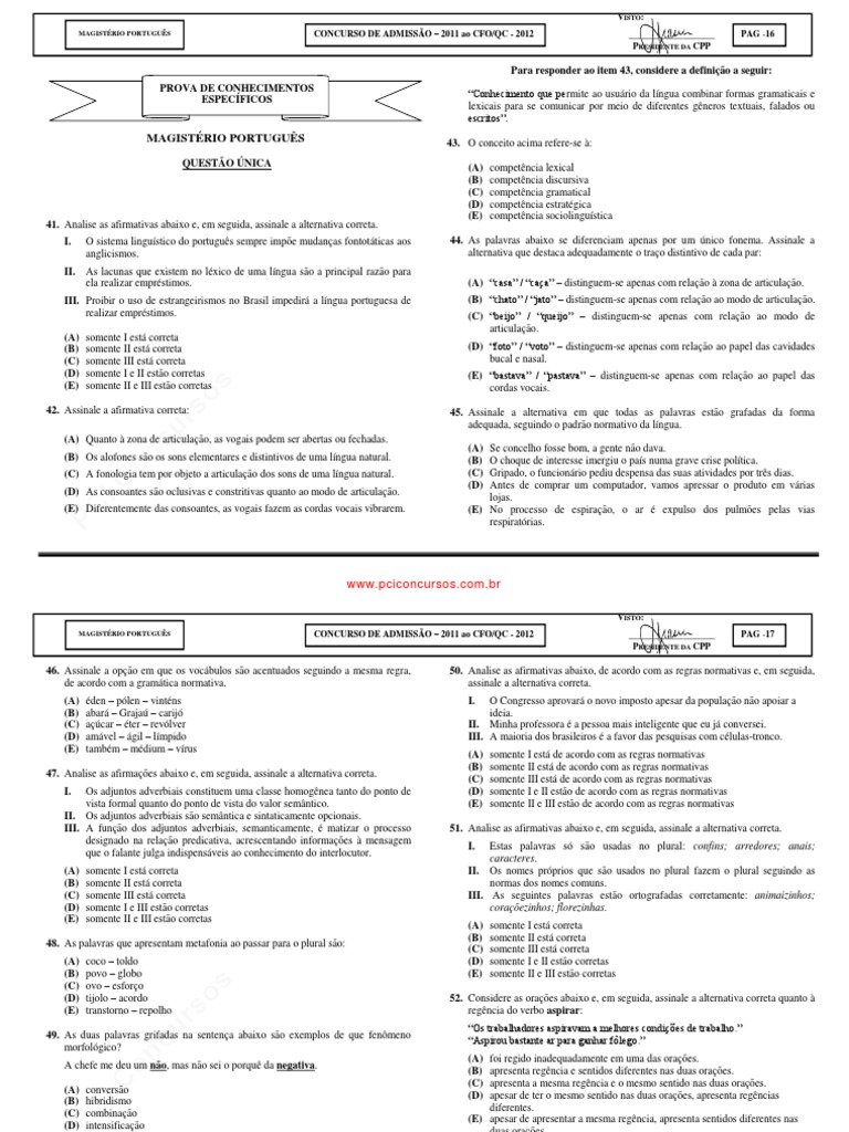 Prova PCP Mag Portugus 2011 Conh Especfico | PDF | AVC | Cérebro
