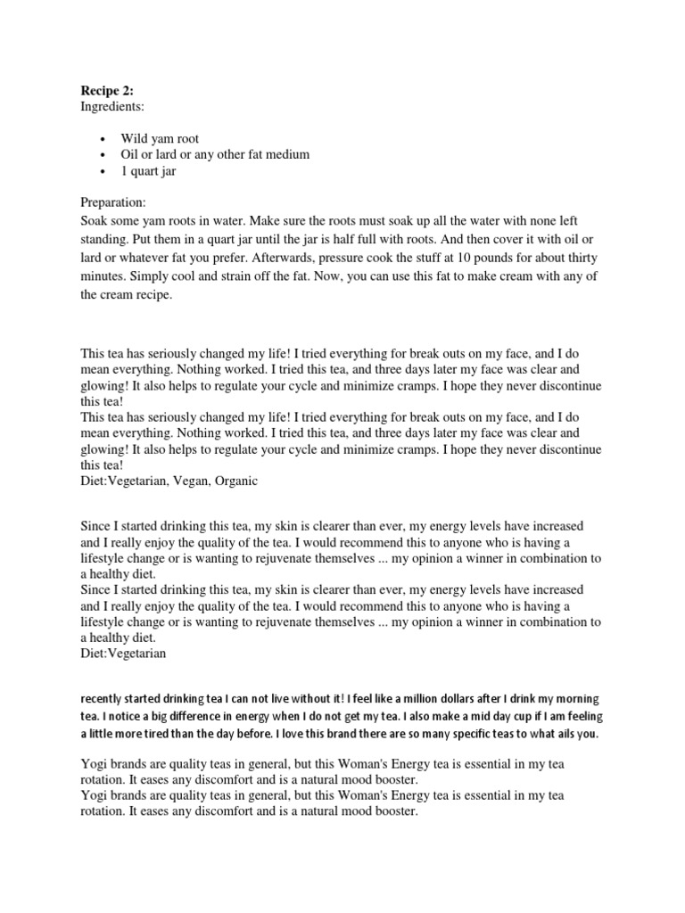 Wild Yam Cream Recipe | PDF | Diet (Nutrition) | Diet & Nutrition