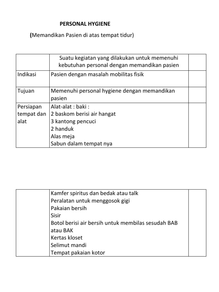 Personal Hygiene | PDF