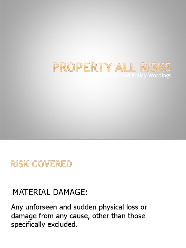 Property All Risk | PDF | Indemnity | Insurance