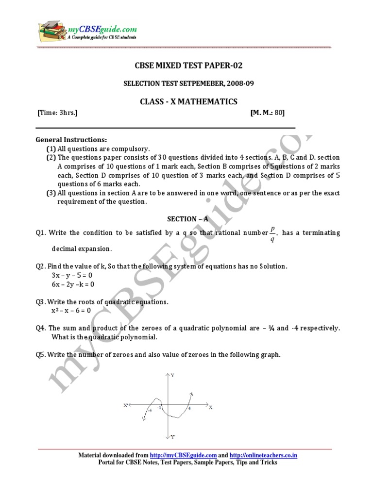 10 Mathematics Mixed Test 02 | PDF | Quadratic Equation | Triangle