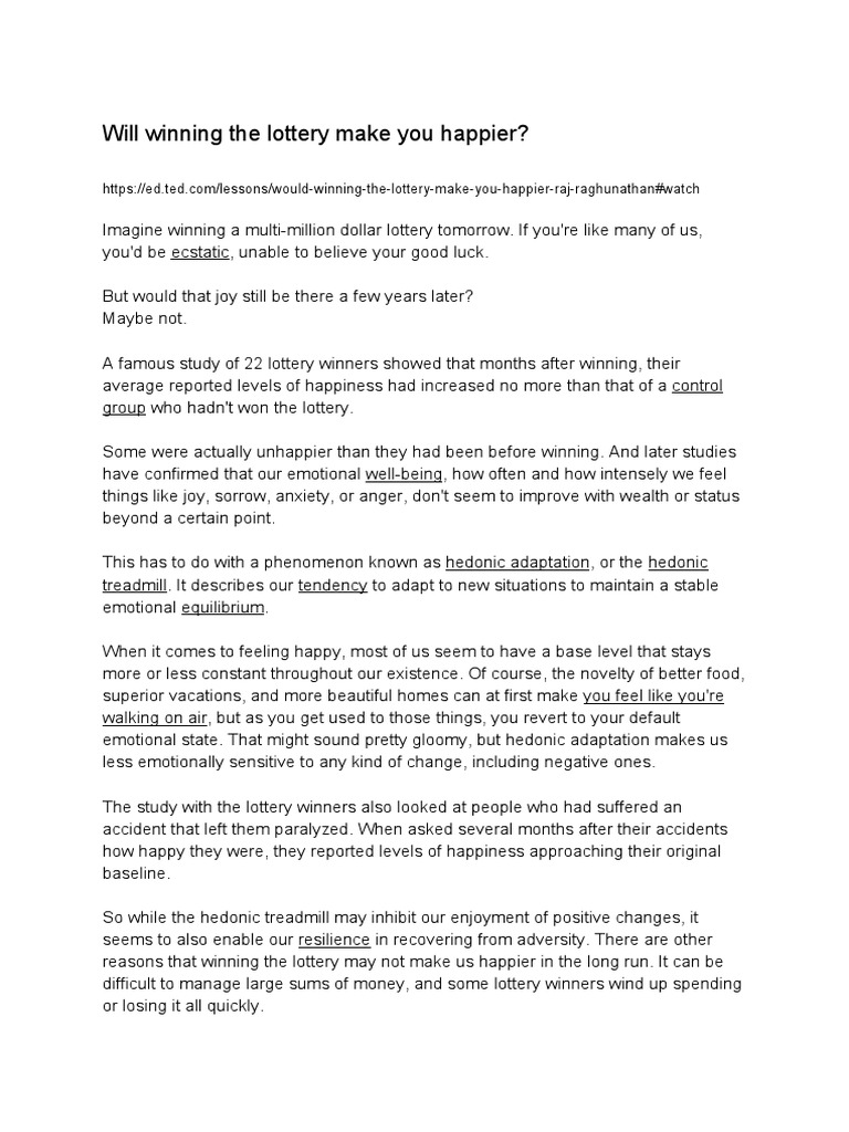 TED-ED - Will Winning The Lottery Make You Happier | PDF | Metaphysics ...