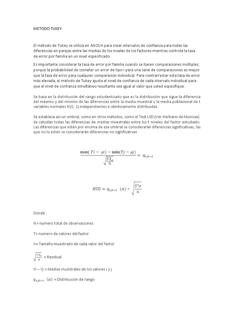 Método Tukey en ANOVA: Intervalos de Confianza | PDF | Intervalo de ...