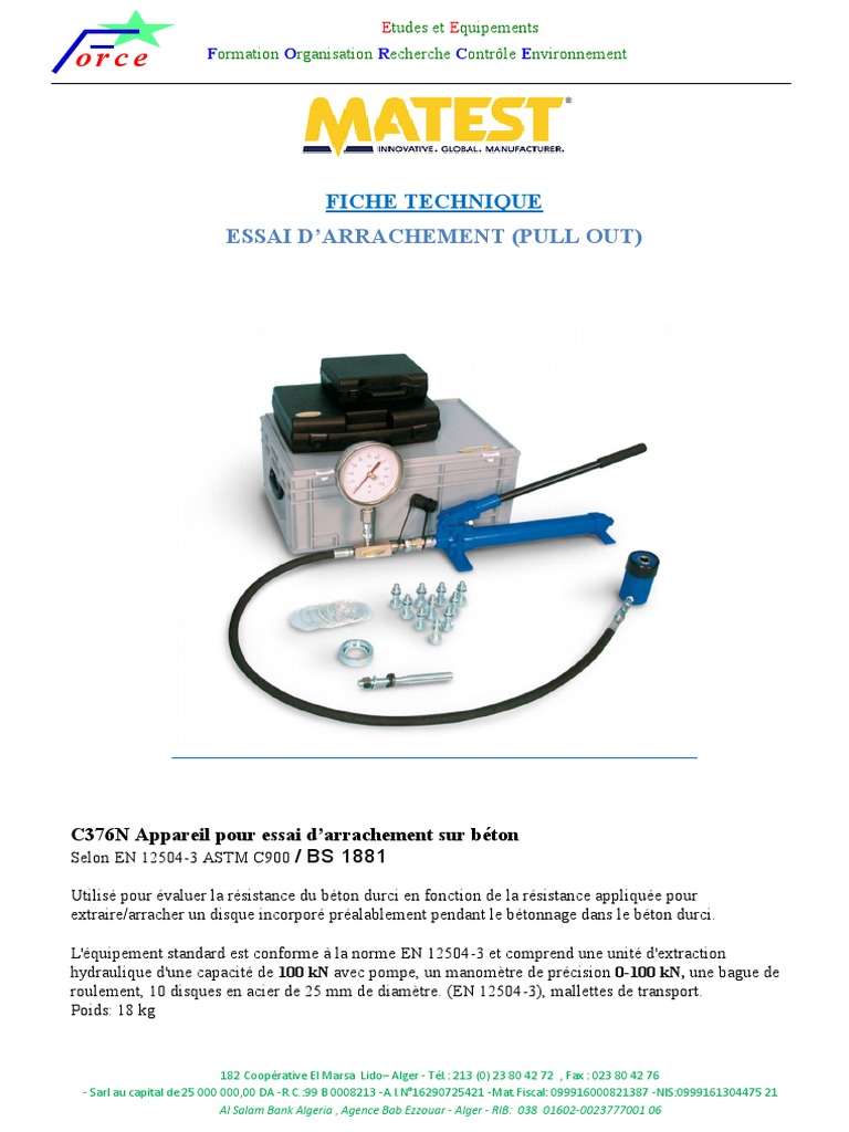Essai d'arrachement sur béton EN 12504-3 | PDF | Technologie et ingénierie