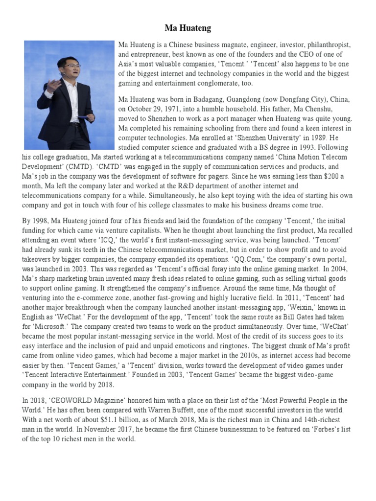 Ma Huateng: Tencent's Visionary Founder | PDF | Tencent | Computing