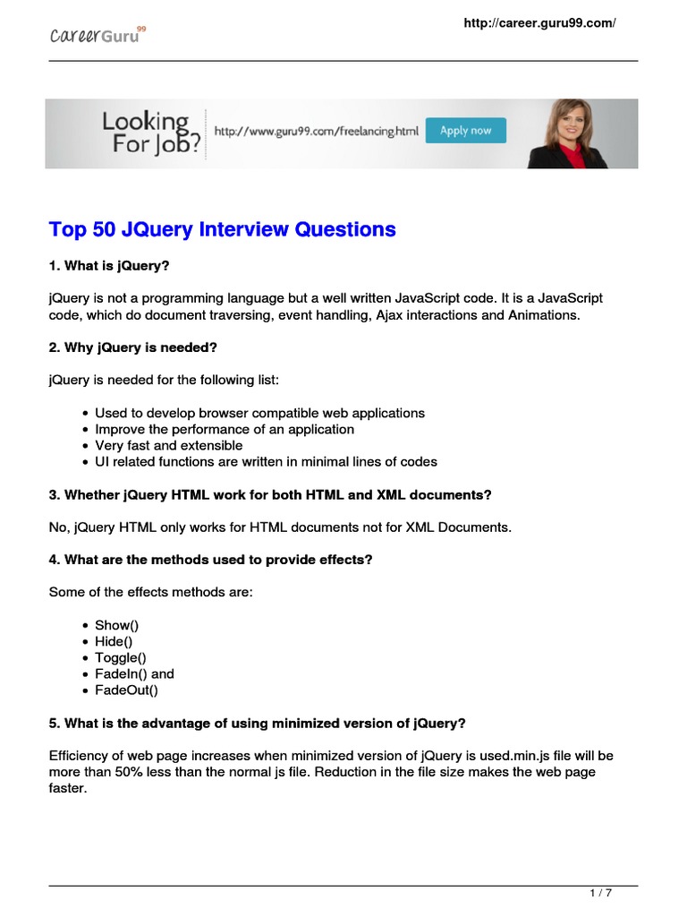 Top 50 Jquery Interview Questions | PDF | J Query | Ajax (Programming)