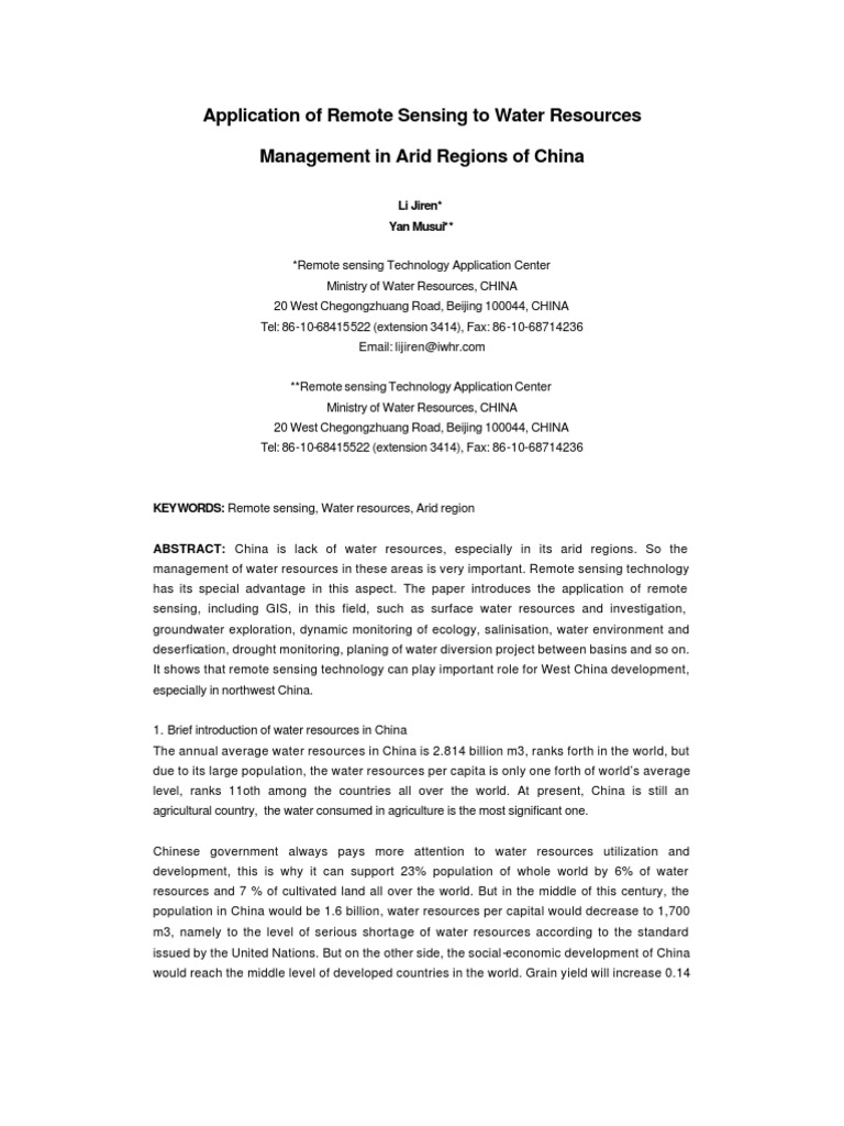 Remote Sensing Applications For Water Resources. Management | PDF ...