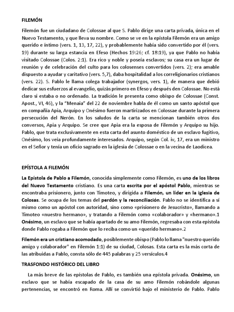 Epístola de Pablo a Filemón: Perdón y Reconciliación | PDF | Religiones ...