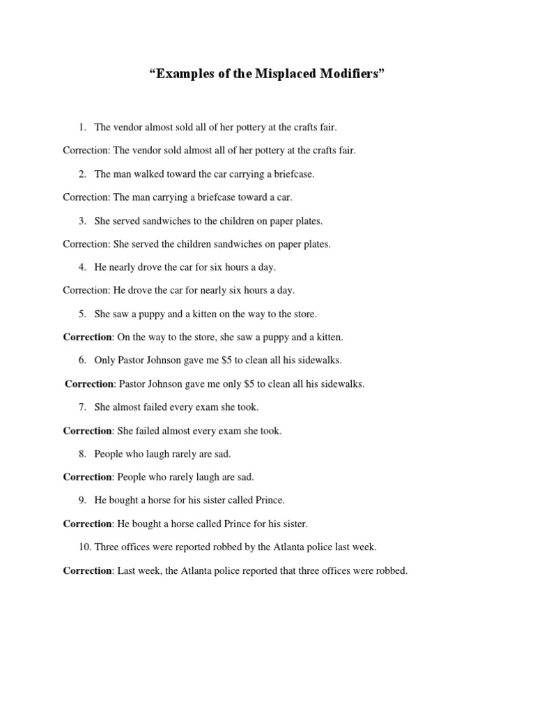 Examples of The Misplaced Modifiers | PDF | Mystery, Thriller & Crime ...