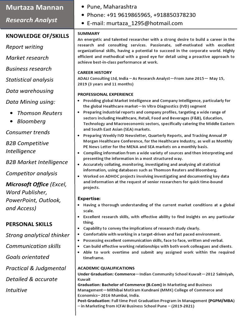 Murtaza Mannan Business CV - Updated Septwmber 2019 | PDF | Marketing Research | Health Care
