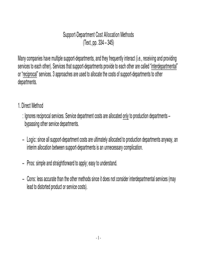 Support Department Cost Allocation Methods | PDF | Computational ...