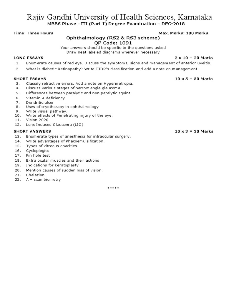 Ophthalmology Exam Questions 2018 | PDF | Science & Mathematics