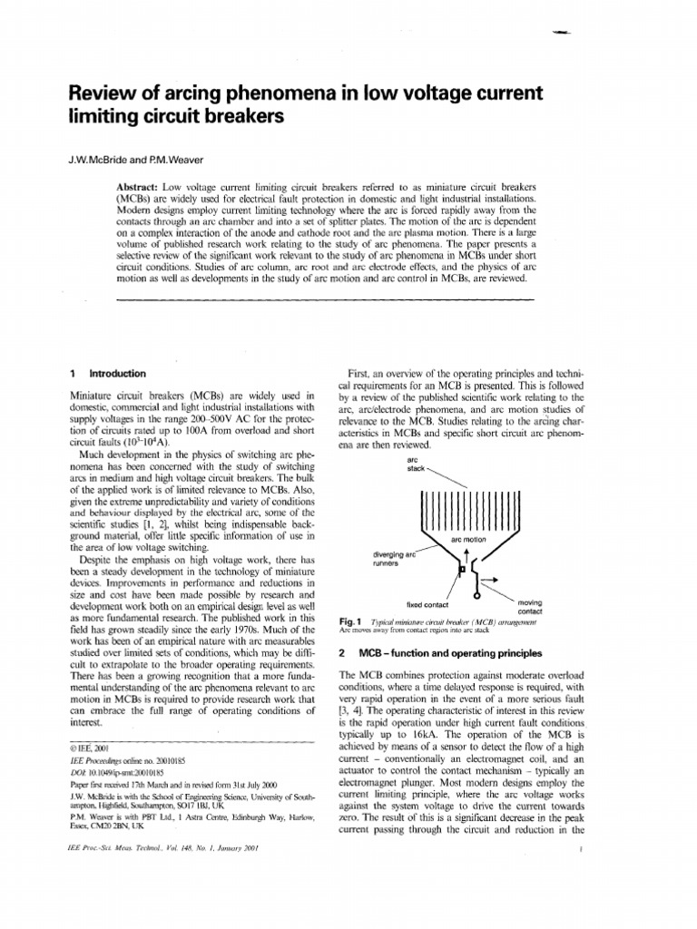 Review of Arcing Phenomena in Low Voltage Current Limiting Circuit ...
