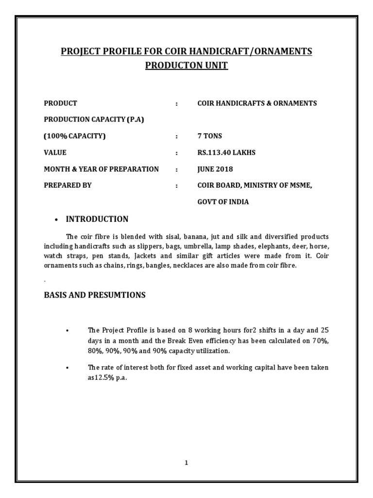 Coir Handicraft Manufacturing Project Cost | PDF | Economies ...