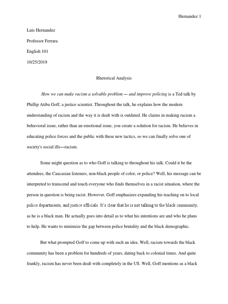 Rhetorical Analysis Rough Draft Edit 2 | PDF | Racism | Discrimination ...