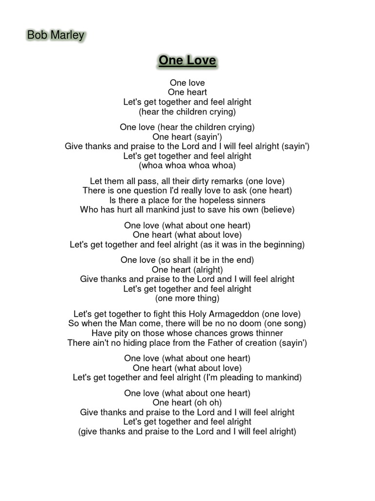 One Love Lyrics by Bob Marley | PDF | Religion & Spirituality