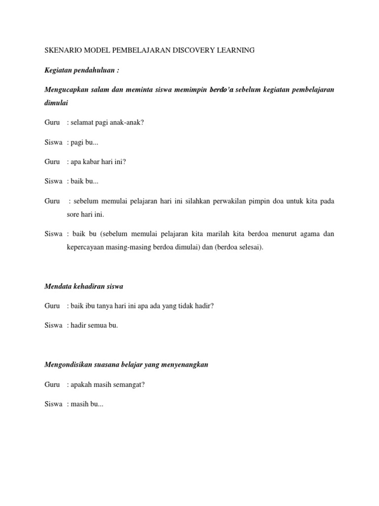 Skenario Model Pembelajaran Discovery Learning | PDF