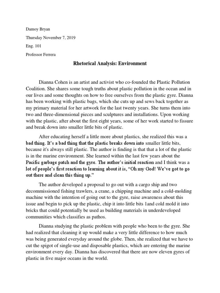 Rhetorical Analysis Writing Project | PDF | Plastic | Economy And The ...