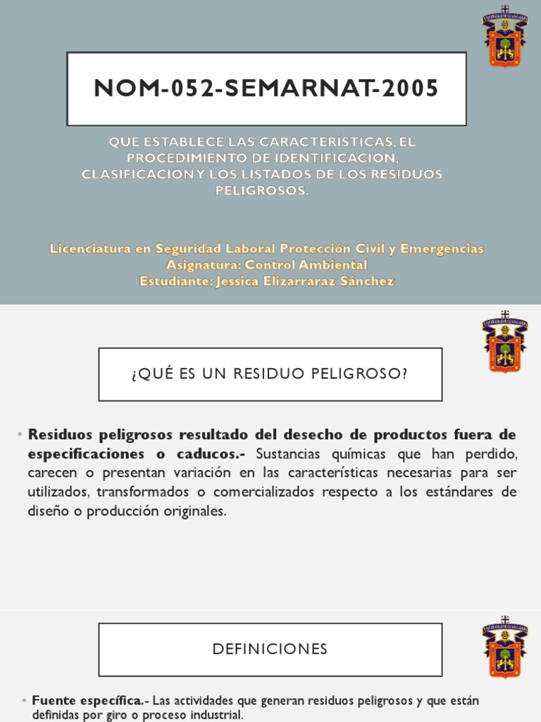 Presentación Nom 052 SEMARNAT | PDF | Toxicidad | Residuos