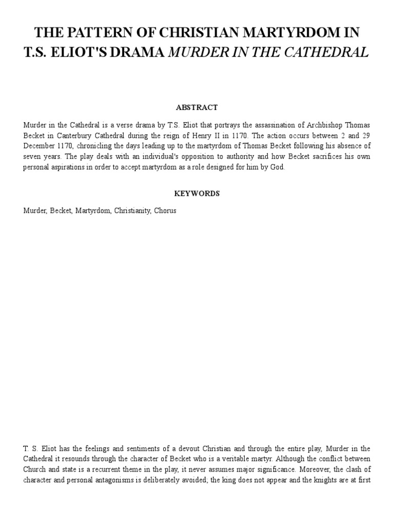 The Theme of Martyrdom in "Murder in The Catherdral" | PDF | Philosophy ...