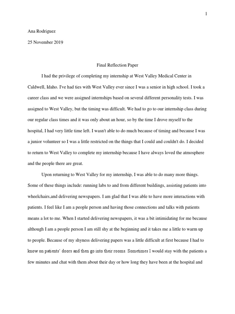 Internship Reflection Paper | PDF | Patient | Medicine