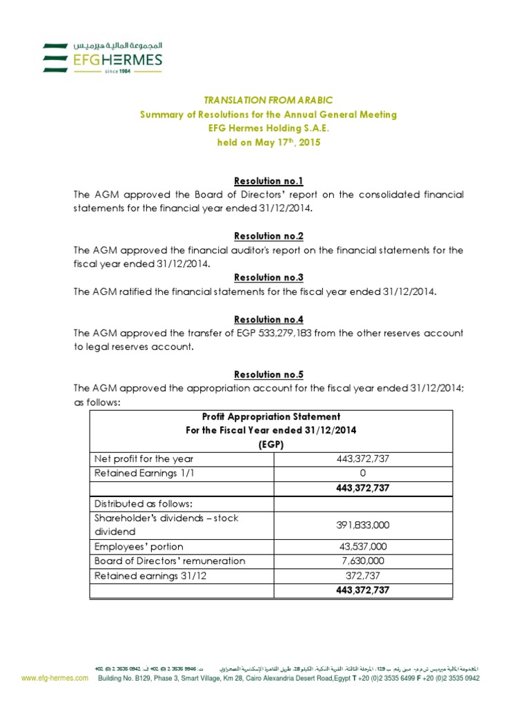 English AGM Summary of Resolutions | PDF | Board Of Directors ...