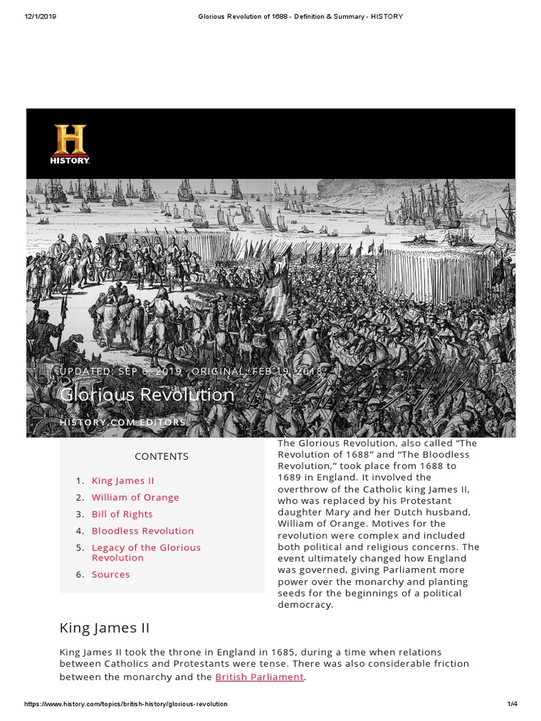 Glorious Revolution of 1688 - Definition & Summary - HISTORY | Download ...