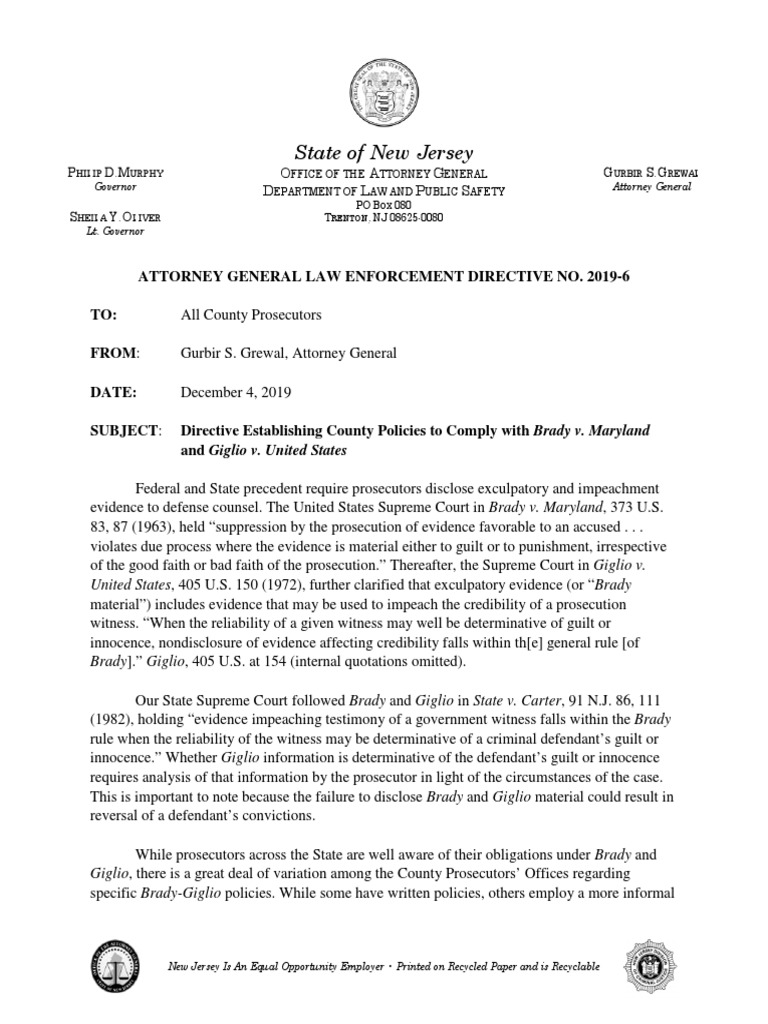 2019-6 Brady Giglio Directive | PDF | Prosecutor | Witness Impeachment