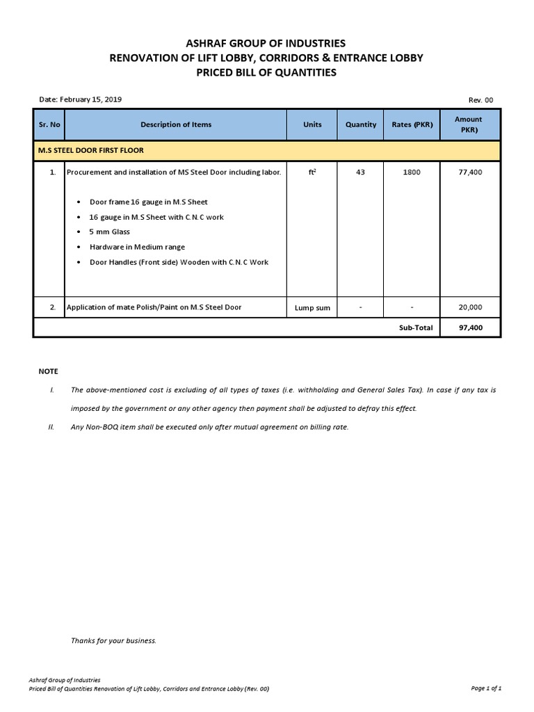 Boq - MS Door - R00 | PDF