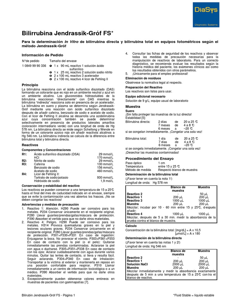 Bilirrubina Jendrassik-Gróf FS | PDF | Sustancias químicas | Ciencias ...
