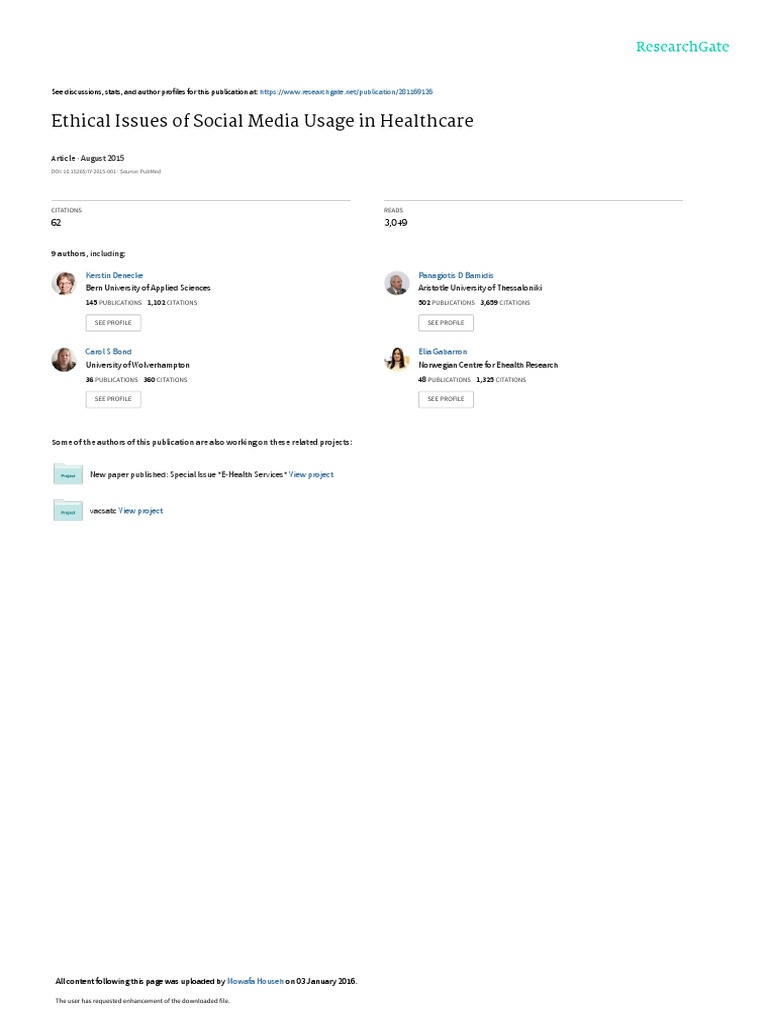 Ethical Issues of Social Media Usage in Healthcare | PDF | Health ...