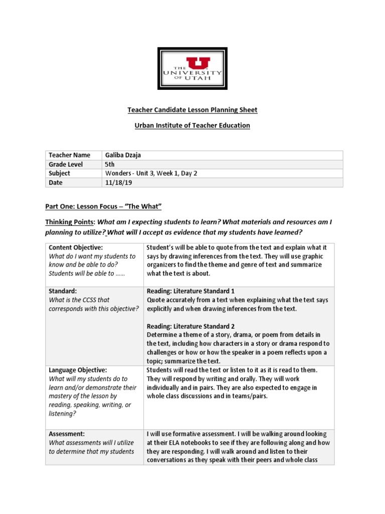 Uite Lesson Plan Wonders | PDF | Lesson Plan | Epistemology