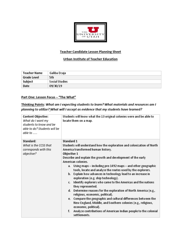 13 Colonies Lesson Plan | PDF | Worksheet | Teachers