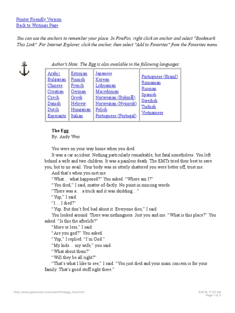 The Egg - by Andy Weir | PDF | Languages | Language Arts & Discipline