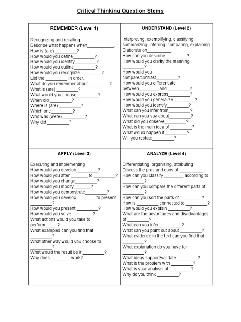 Critical Thinking Question Stems | PDF | Cognition | Cognitive Science