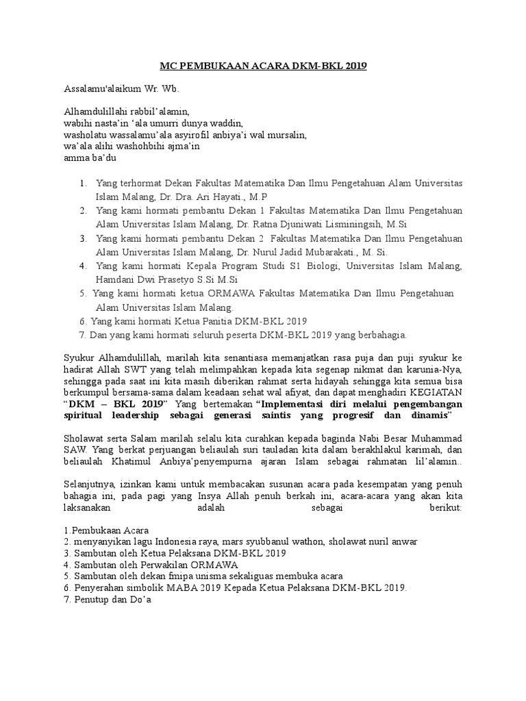 Teks MC Pembukaan MC | PDF