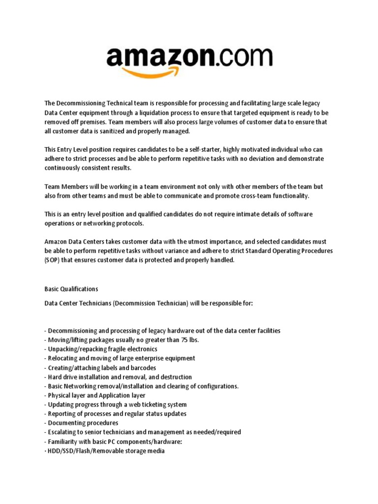 Decommissioning Technician PDF | PDF | Data Center | Computer Hardware