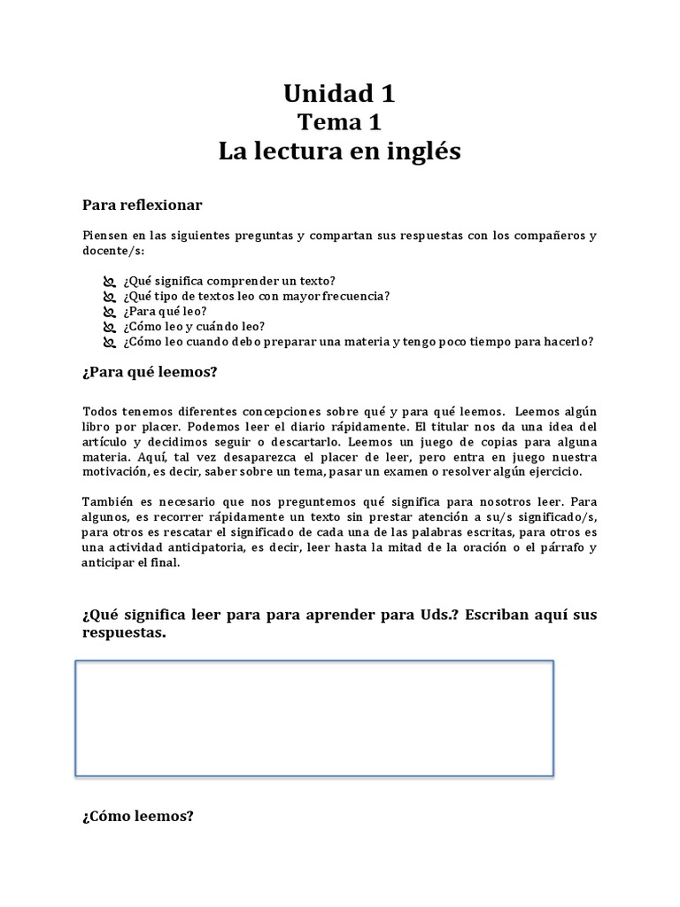 La Lectura En Inglés Pdf Oración Lingüística Traducciones