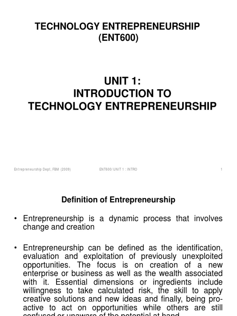 Unit 1 Ent600 Intro (Final Version) | PDF | Entrepreneurship | Innovation